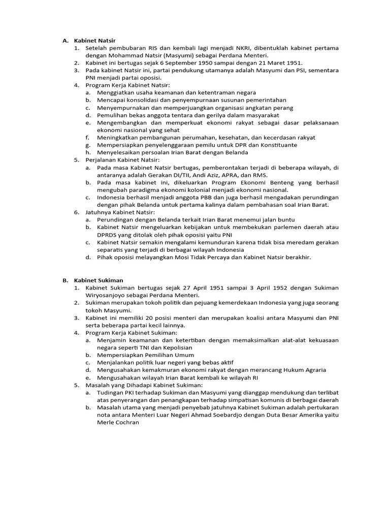 Demokrasi Liberal - Kabinet Natsir Dan Sukiman | PDF