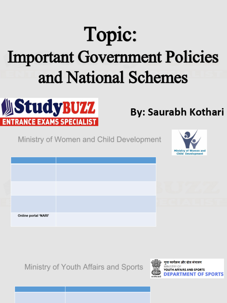 Important Government Policies and Schemes | PDF | Government Of India