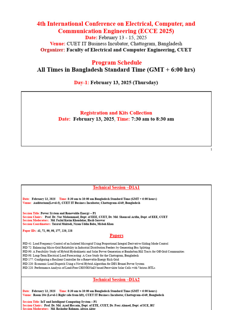 Final Program Schedule ECCE 2025 | PDF | Machine Learning | Deep Learning