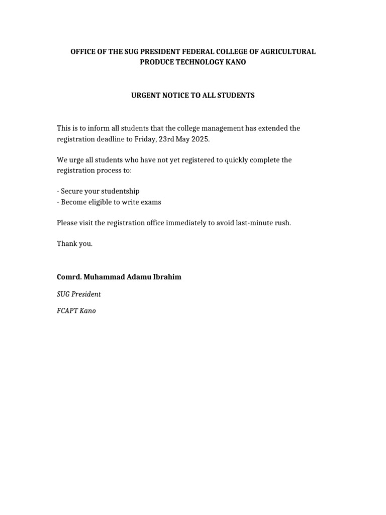 Student Notice FCAPT | PDF