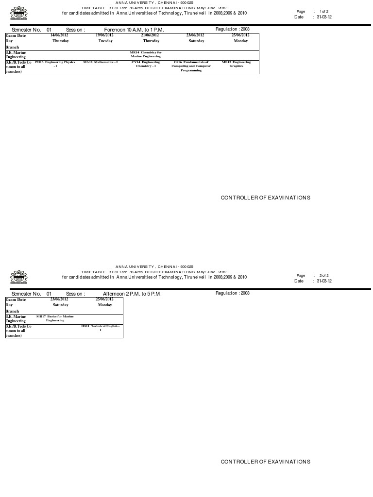 Forenoon 10 A.M. To 1 P.M. Session: Semester No. 01 | PDF | Engineering ...