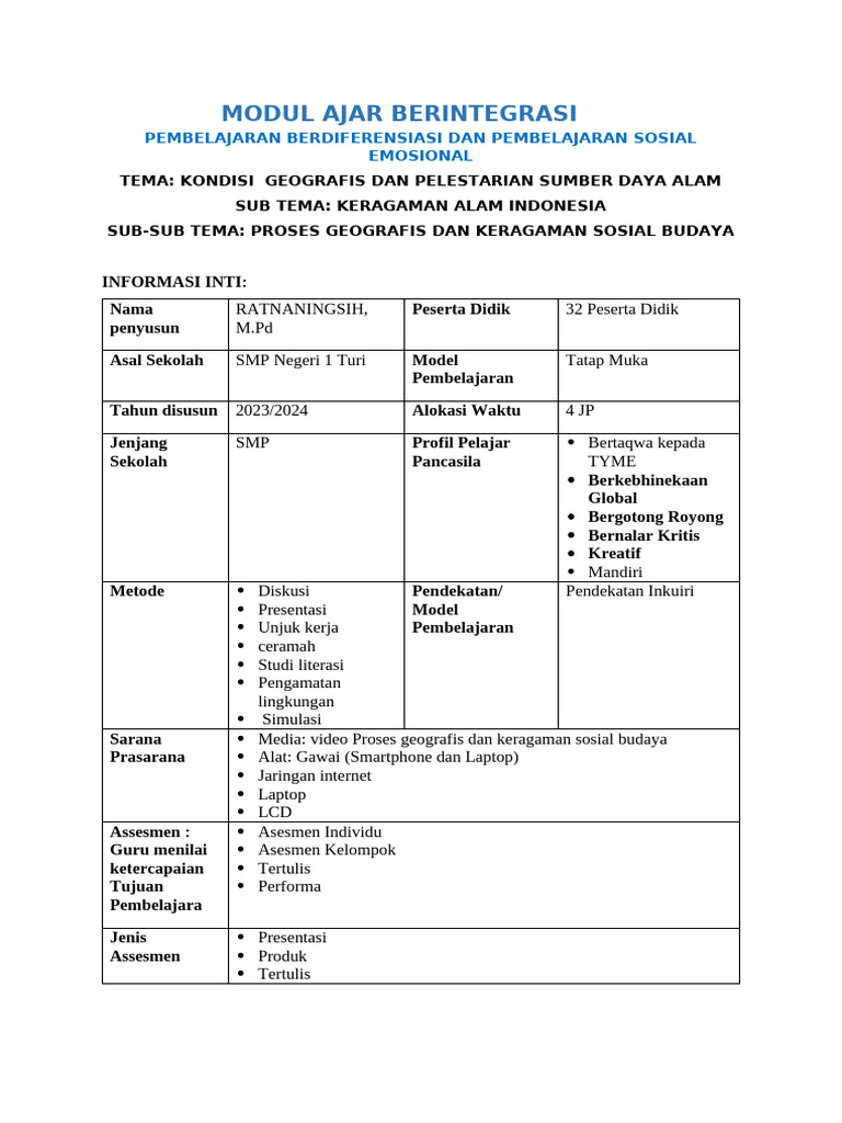 Modul Ajar Keragaman Sosial Budaya Indonesia | PDF