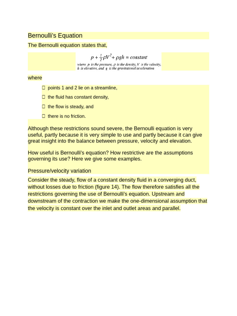 Bernoulli's Equation | PDF