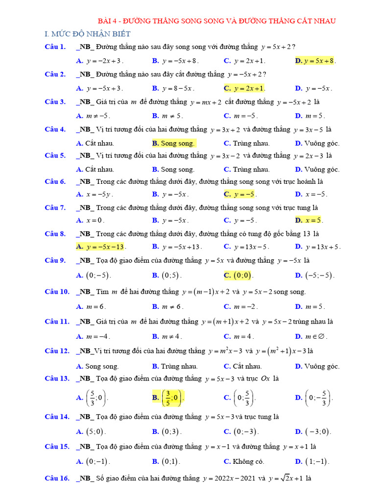 HS TNT9 D9 C2 B4 Duong Thang Song Song Cat Nhau | PDF
