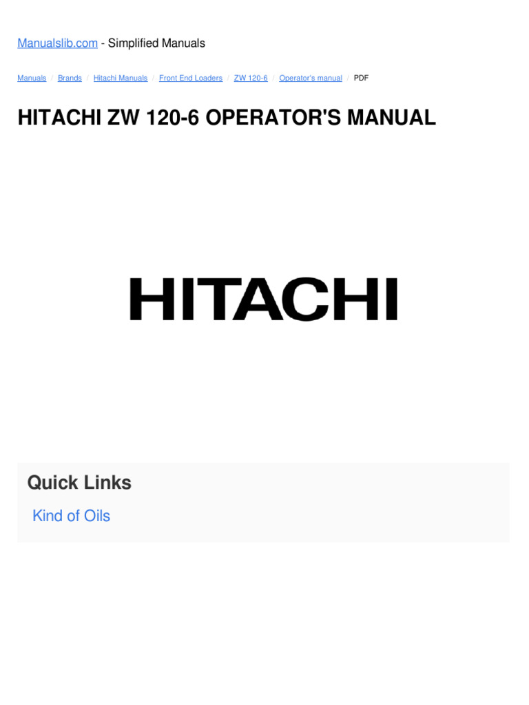 Hitachi ZW 120-6 Operator'S Manual: Quick Links | PDF | Switch | Truck