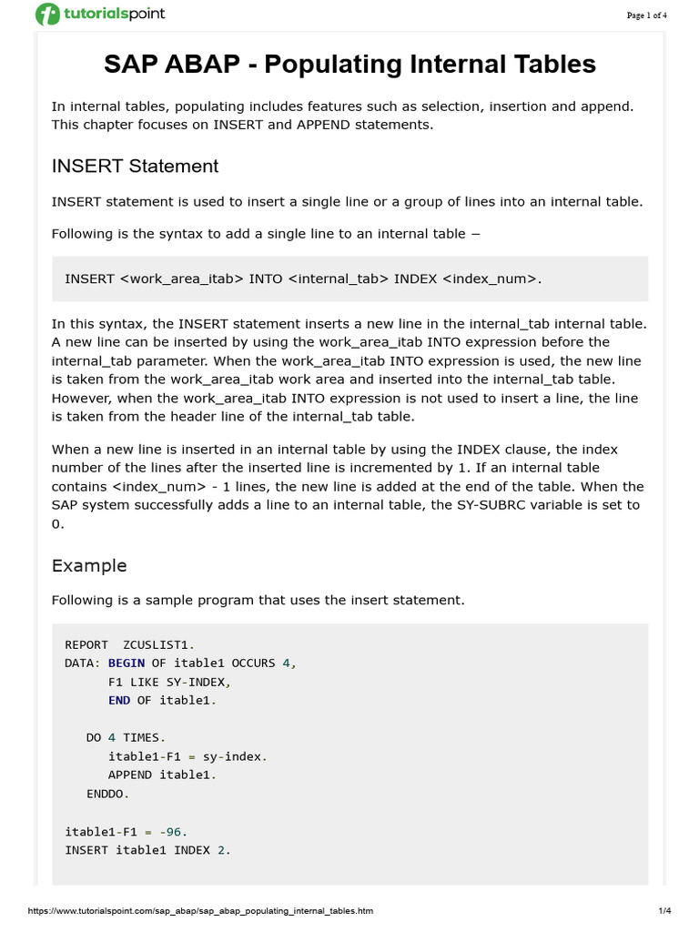 29 - SAP ABAP - Populating Internal Tables | PDF | Computer Science ...