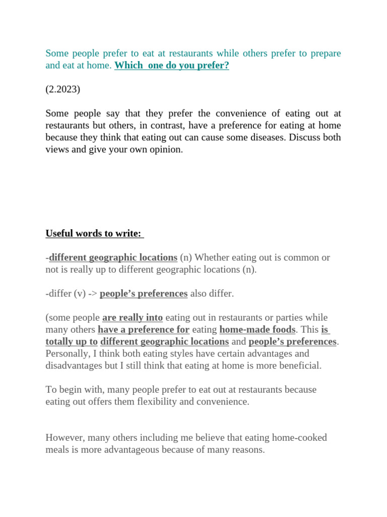 Eating Out vs. Home Cooking: Pros & Cons | PDF | Restaurants ...