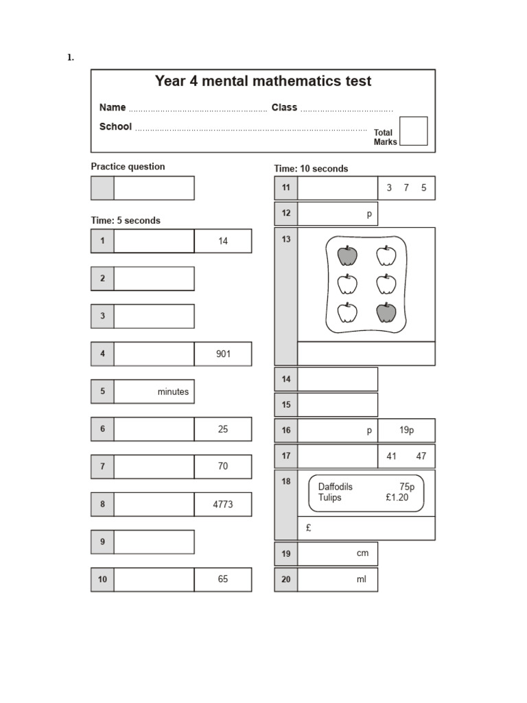 06 Year 4 2003 Level 3 4 Mental Maths Answer Sheet | PDF