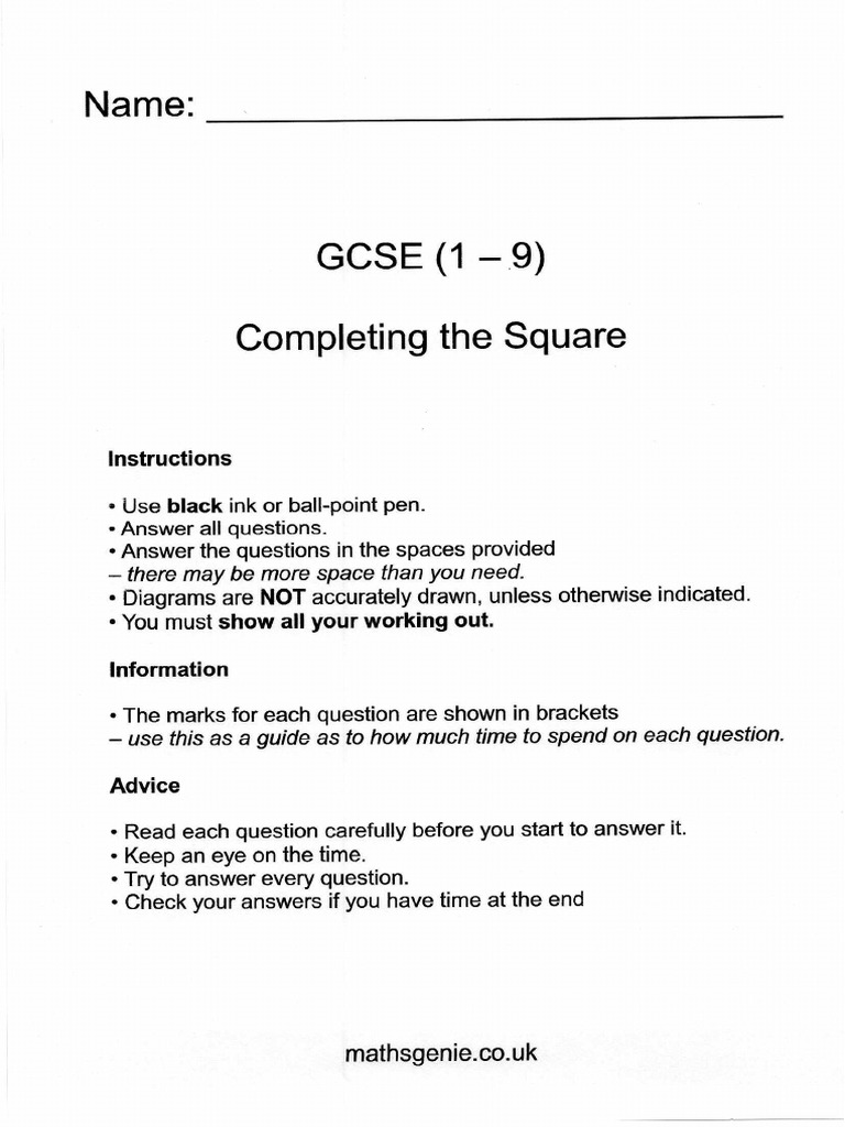9 Completing the Squareans | PDF