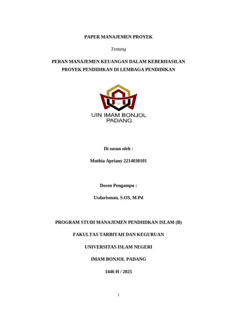 Paper Manajemen Proyek Muthia 101 | PDF