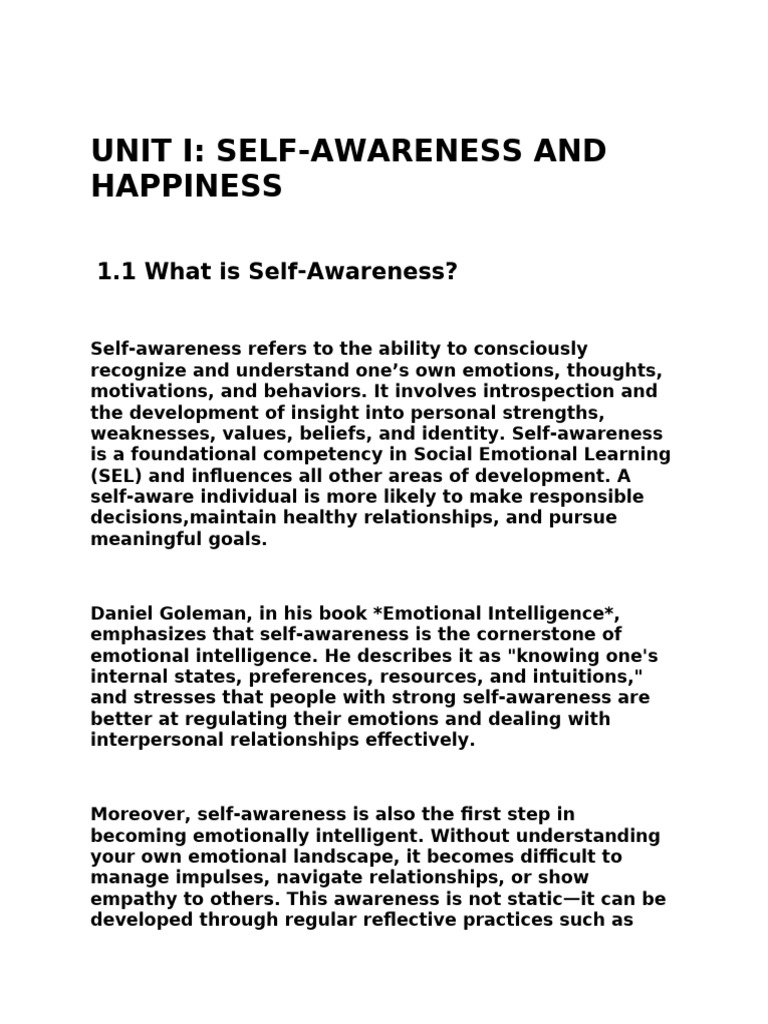 Unit I Self-Awareness and | PDF | Self Esteem | Mindfulness
