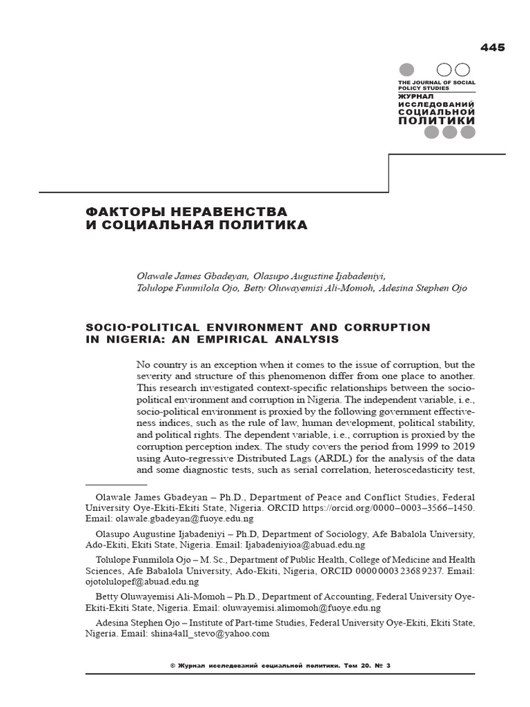 Socio Political Environment and Corruption in Nigeria An Empirical Analysis | PDF | Statistics ...