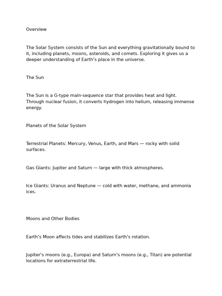 The Solar System and Beyond - Astronomy Notes | PDF