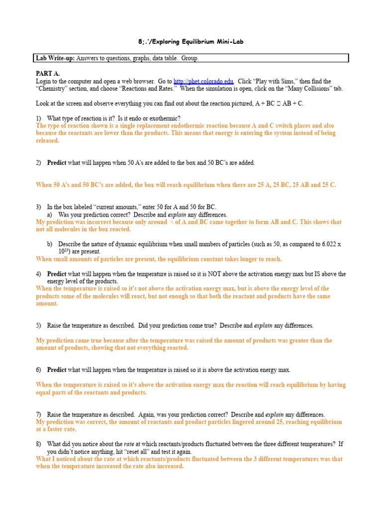 Equilibrium Reaction Mini-Lab Analysis | PDF | Reaction Rate | Chemical ...