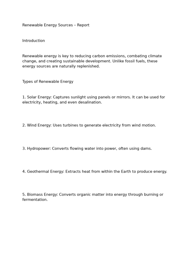 Renewable Energy Sources - Report | PDF