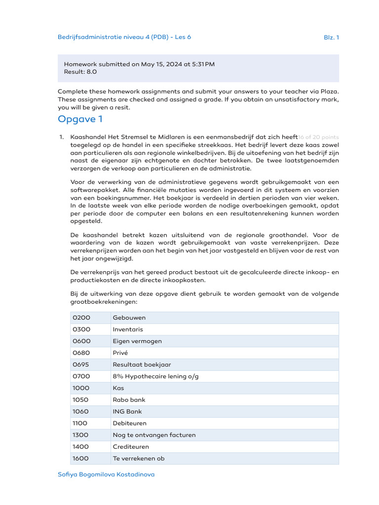 Bedrijfsadministratie Niveau 4 (PDB) - Les 6 - Sofiya Bogomilova Kostadinova | PDF