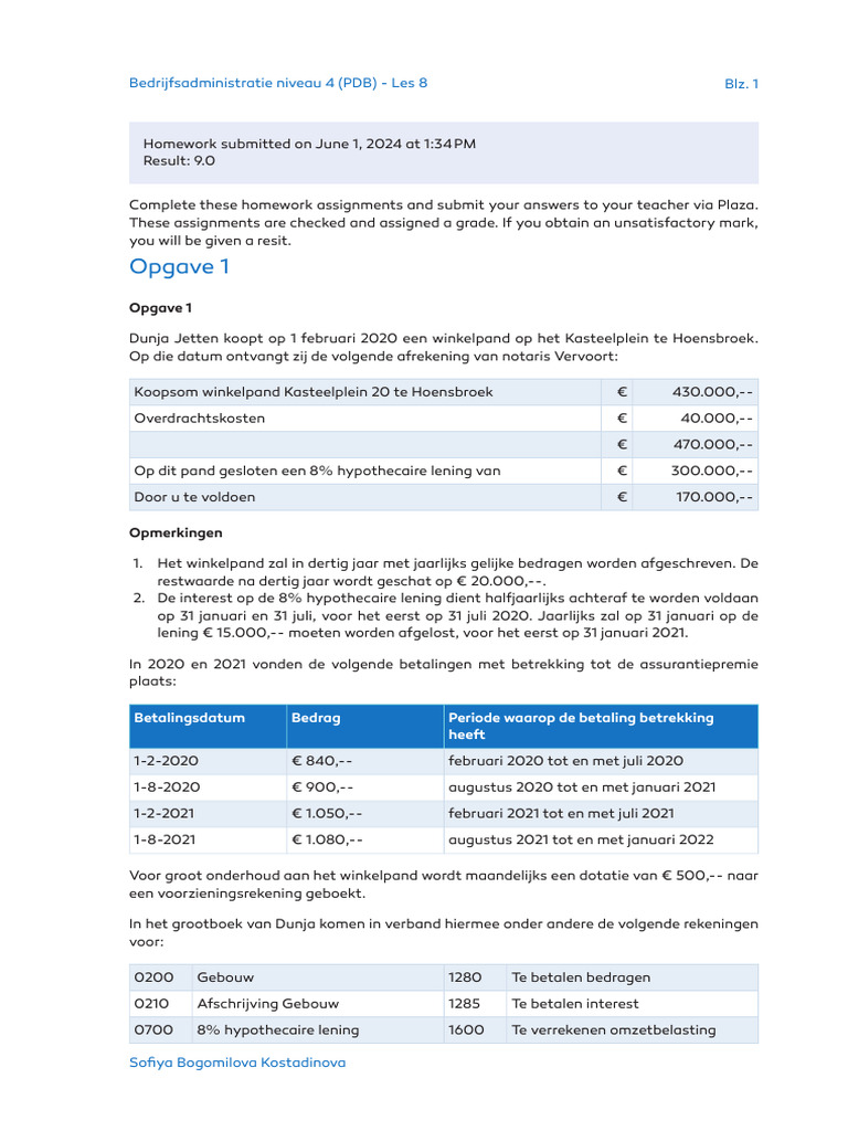 Bedrijfsadministratie Niveau 4 (PDB) - Les 8 - Sofiya Bogomilova Kostadinova | PDF