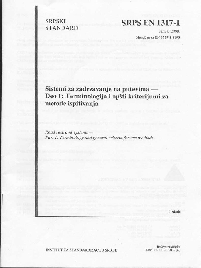 SRPS en 1317-1,2,3,4,5 Sistemi Za Zadrzavanje Na Putevima | PDF