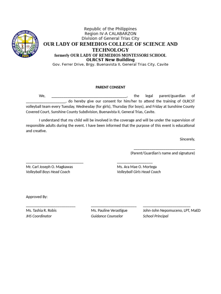Parents Consent Volleyball | PDF