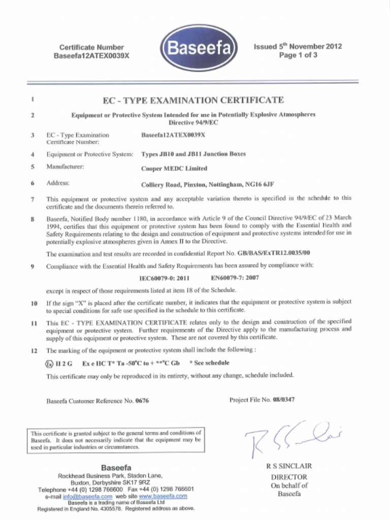 Baseefa 12ATEX0039X | PDF