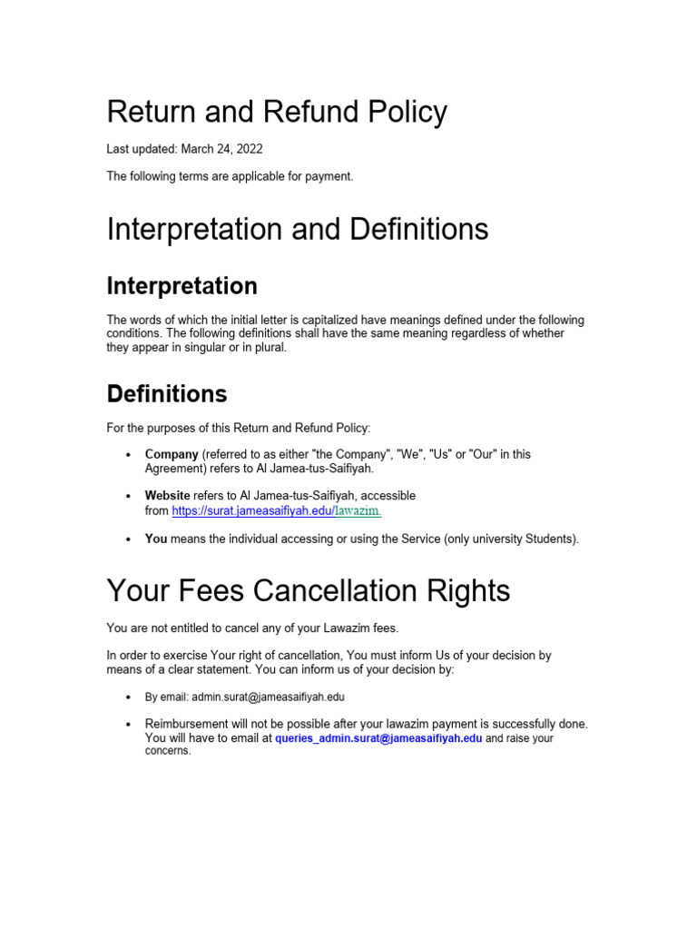 Refund Return Policy | PDF