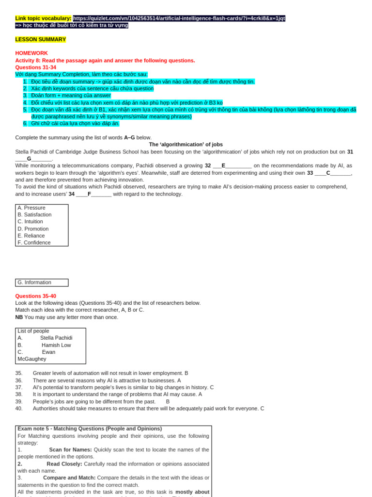Lesson 18 - Reading Multiple Choice Questions, Multiple Matching & Gap Filling | PDF ...