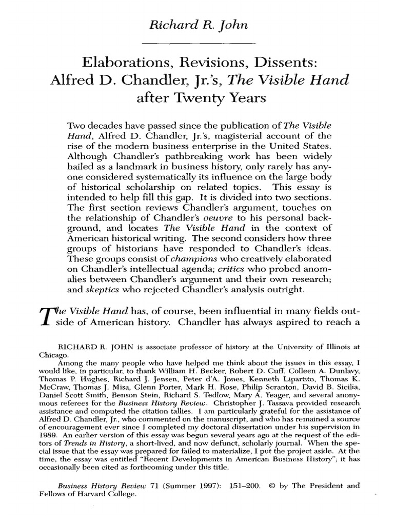 Elaborations, Revisions, Dissents: Alfred D. Chandler, Jr. S, The ...