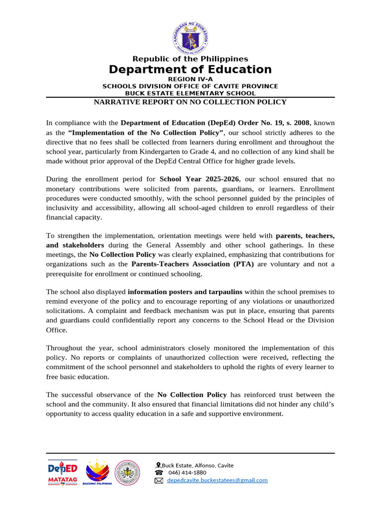 No Collection Policy Report 2025-2026 | PDF