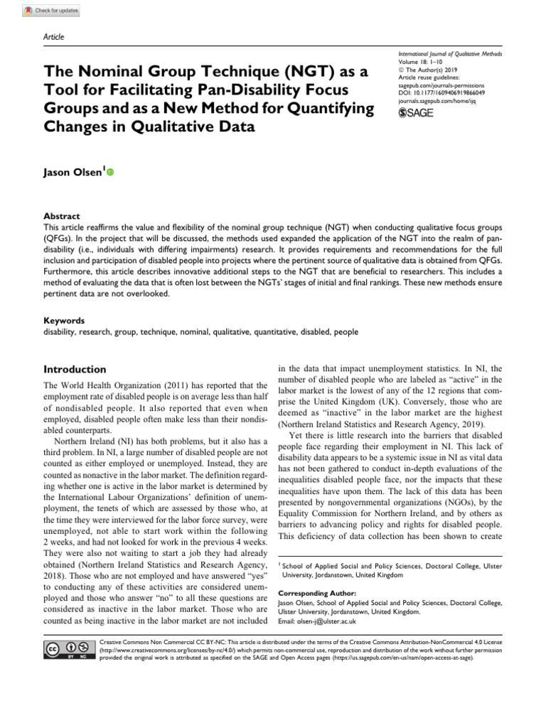 Olsen 2019 The Nominal Group Technique (NGT) As A Tool For Facilitating ...