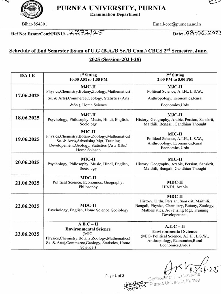CBCS 2nd Sem, JUne, 2025 Programme | PDF