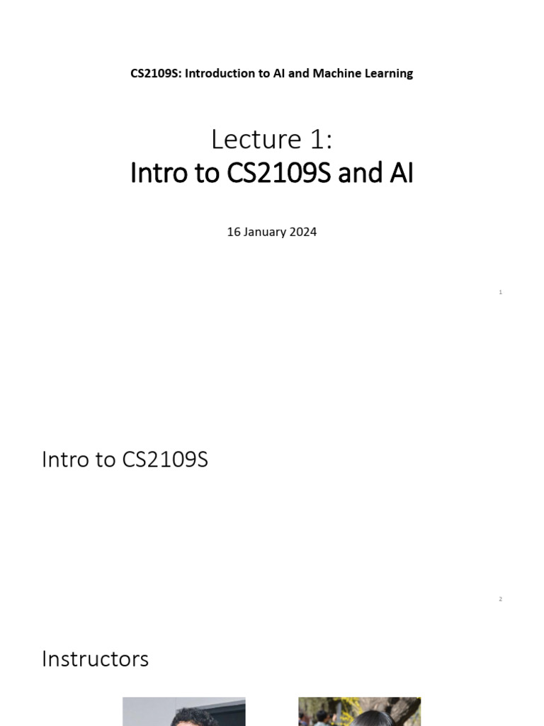 Lecture 1 - Introduction To CS2109S and AI | PDF | Artificial Intelligence | Intelligence (AI ...