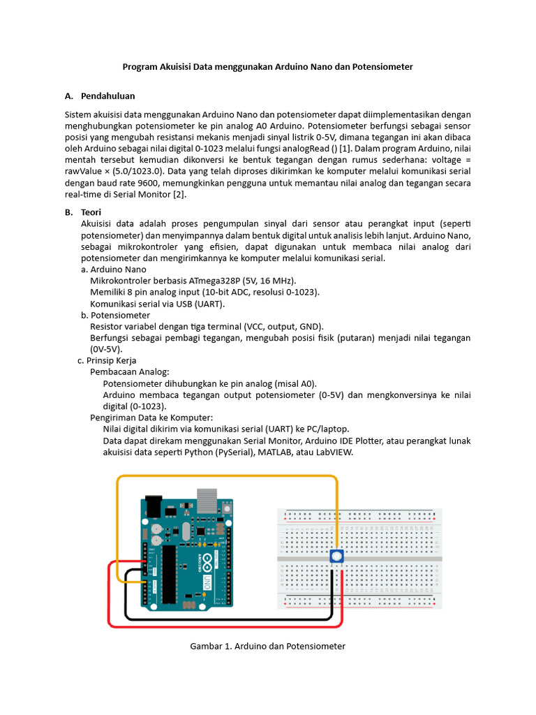 Program Akuisisi Data Menggunakan Arduino Nano Dan Potensiometer | PDF