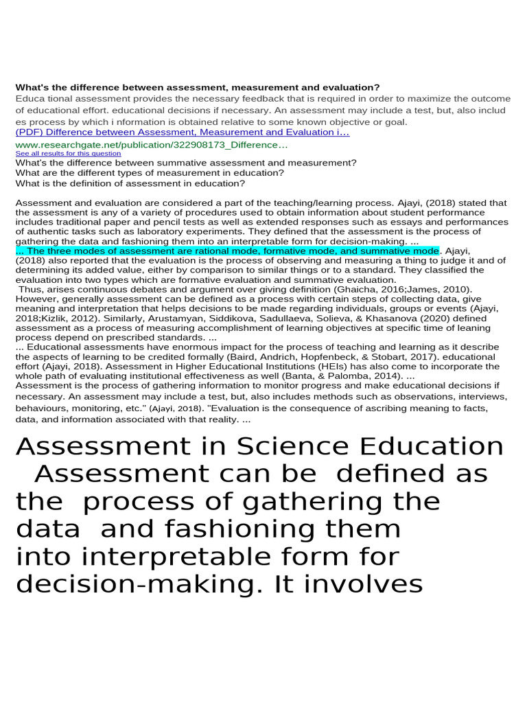 Difference - Assessment and Evaluation | PDF | Educational Assessment ...