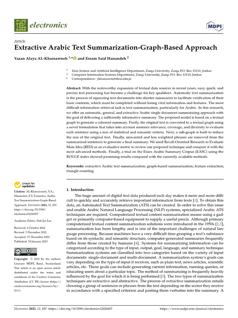 Extractive Arabic Text Summarization-Graph-Based Approach | PDF | Vertex (Graph Theory) | Word