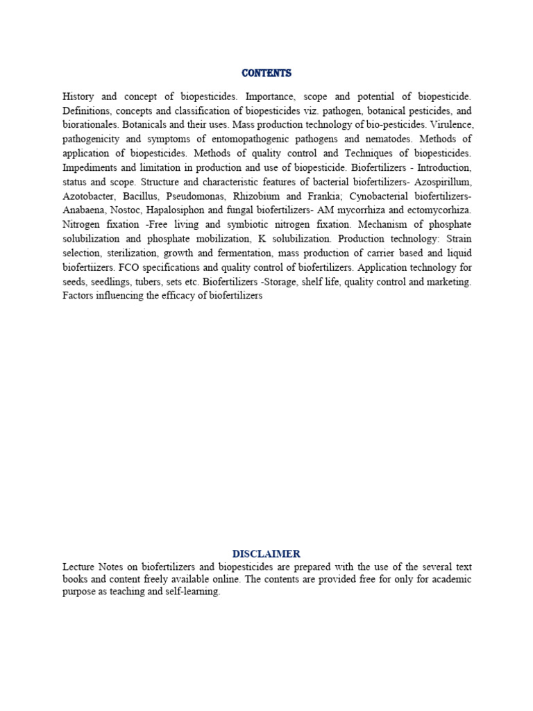 ENTO-222 Bio Pesticides and Bio Fertilizers | PDF | Pesticide | Organisms