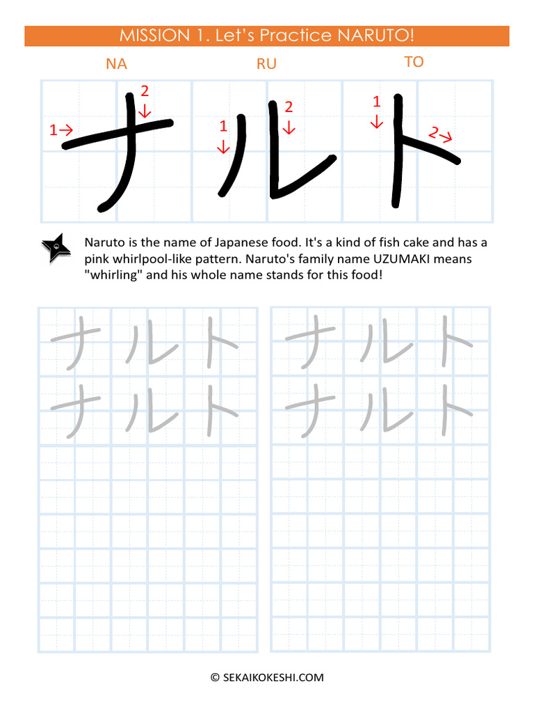 Katakana Practice Worksheet Naruto Konoha | PDF