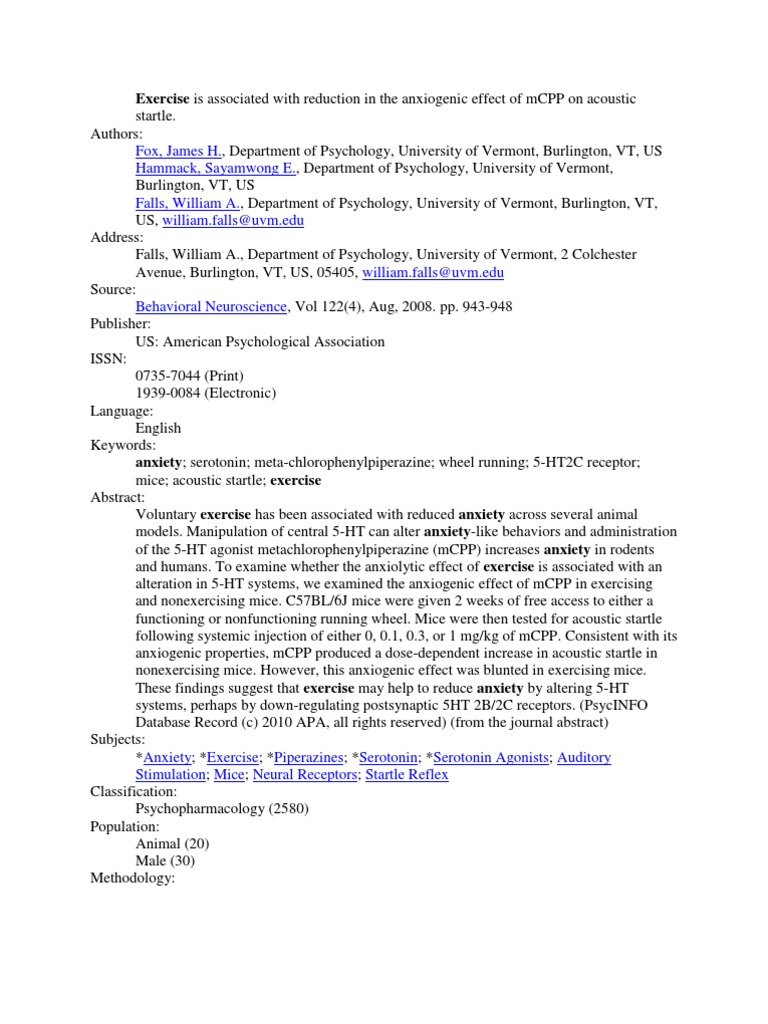 Exercise and Its Effect On Serotonin | PDF | Serotonin | Hippocampus