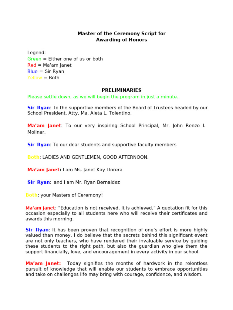 Awarding of Honors (Script) | PDF