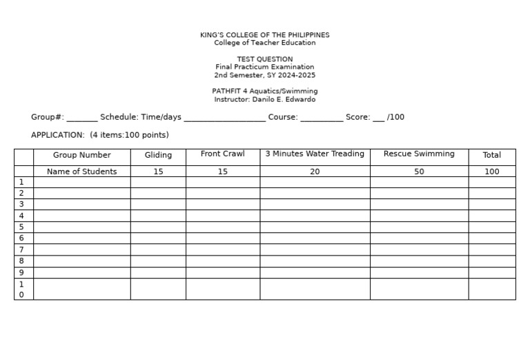 PATHFIT 4 Final Practicum Exam. | PDF