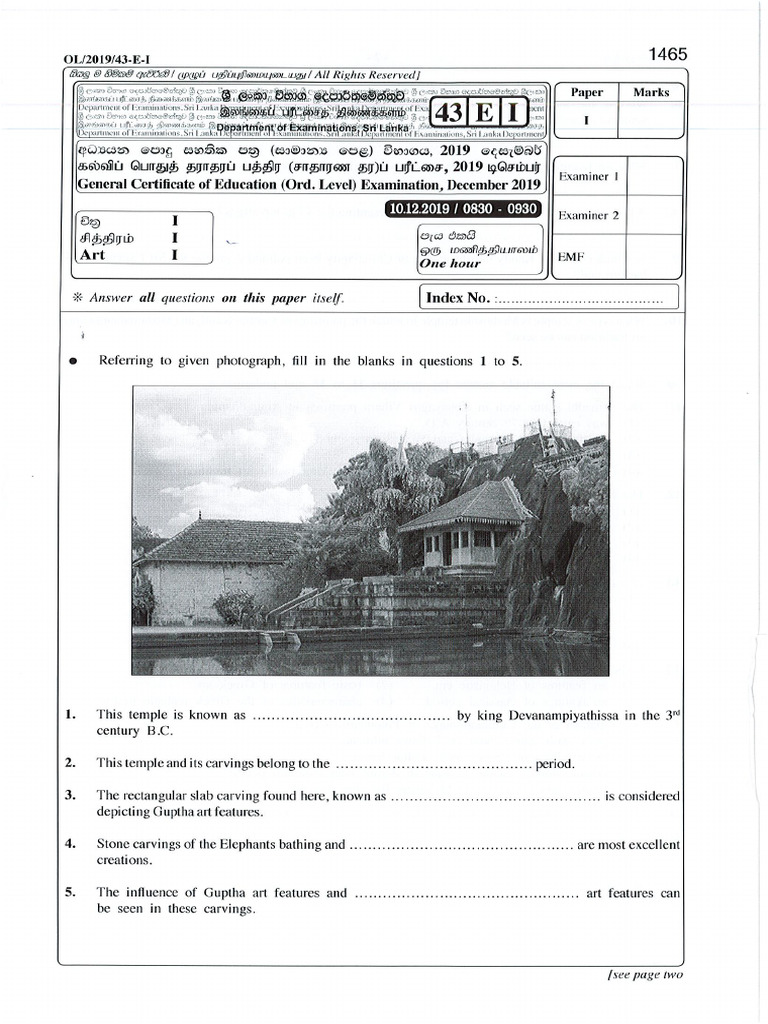 2019 OL Art Past Paper English Medium | PDF