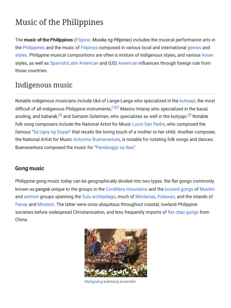 Music of The Philippines - Wikipedia | PDF | Philippines