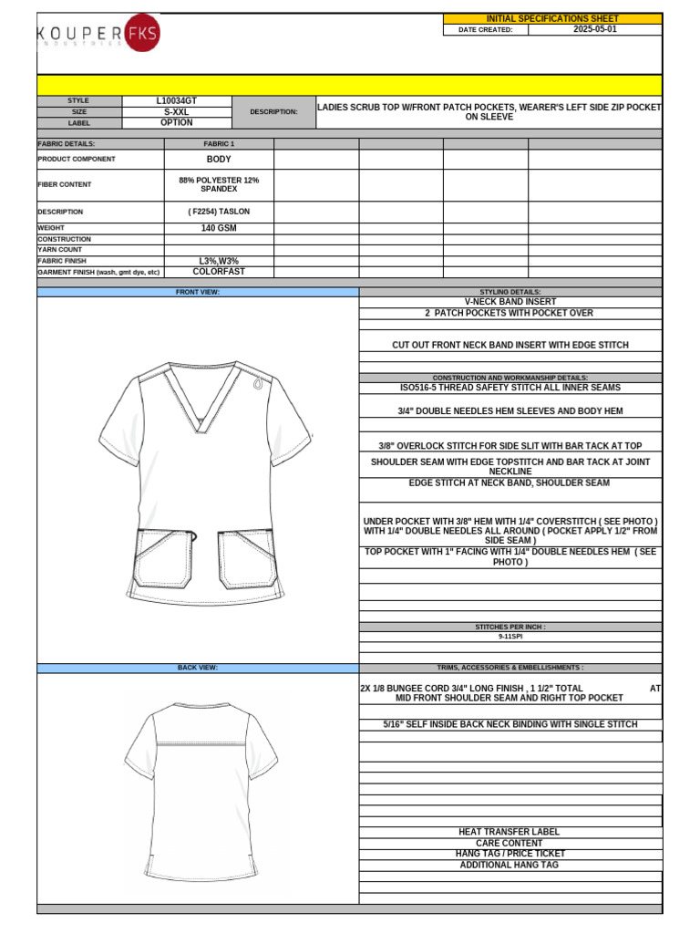 L10034GT-Ladies Scrub Top-V-Nk W-patch Pocket S-XXL-cost Tp | PDF ...