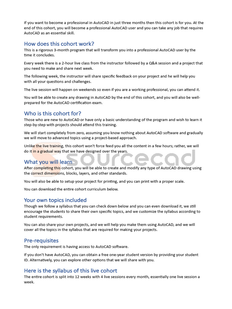 SourceCAD 12 Week Cohort | PDF | Auto Cad | Computing