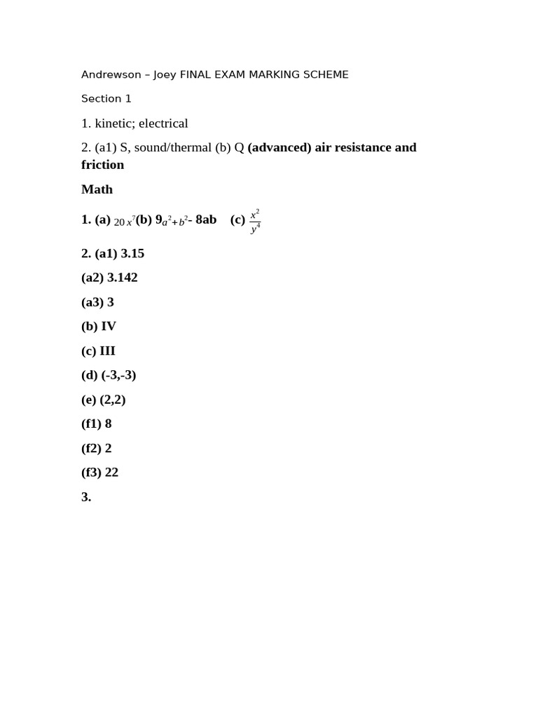 Marking Scheme | PDF