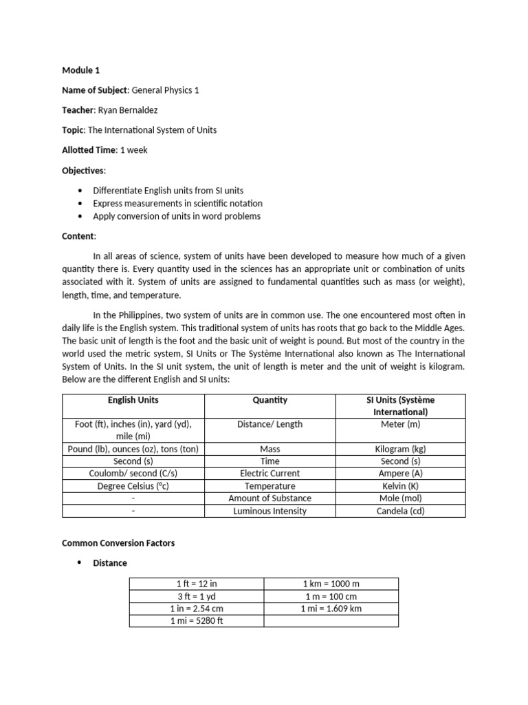 General Physics 1 - Week 1 To 3 | PDF | Speed | Force