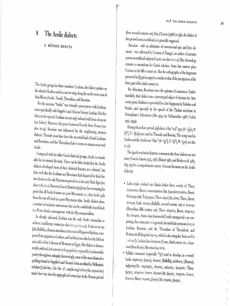 The Aeolic Dialects - CHRISTIDIS - A History of Ancient Greek | PDF