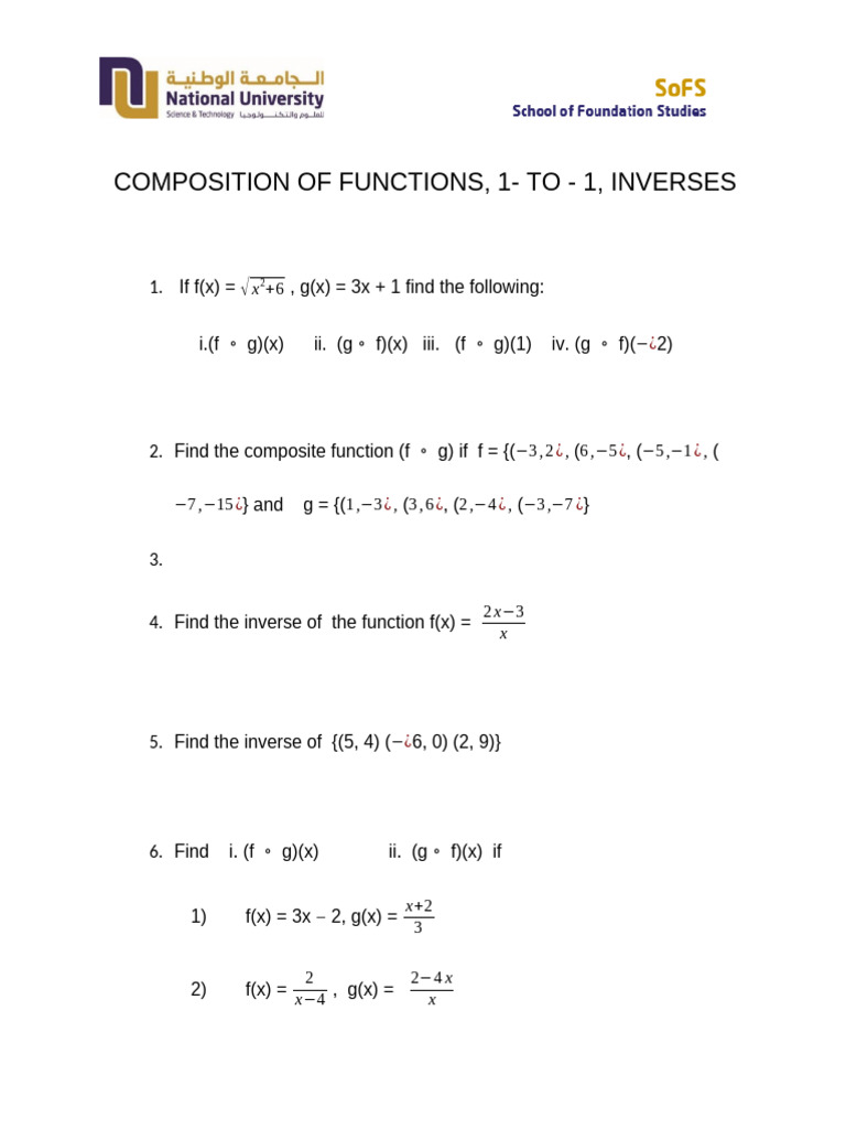 Worksheet - Combining Functions | PDF