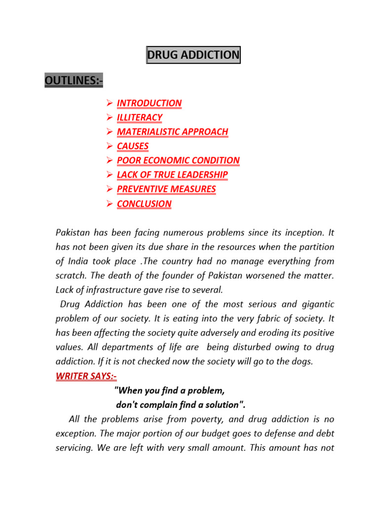 DRUG ADDICTION Essay by Amir | PDF | Literacy | Economies