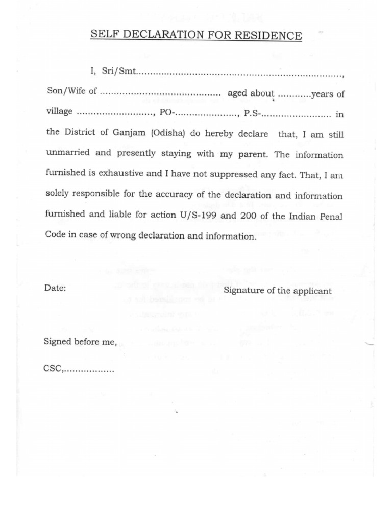 Residence and Obc Self Declaration | PDF