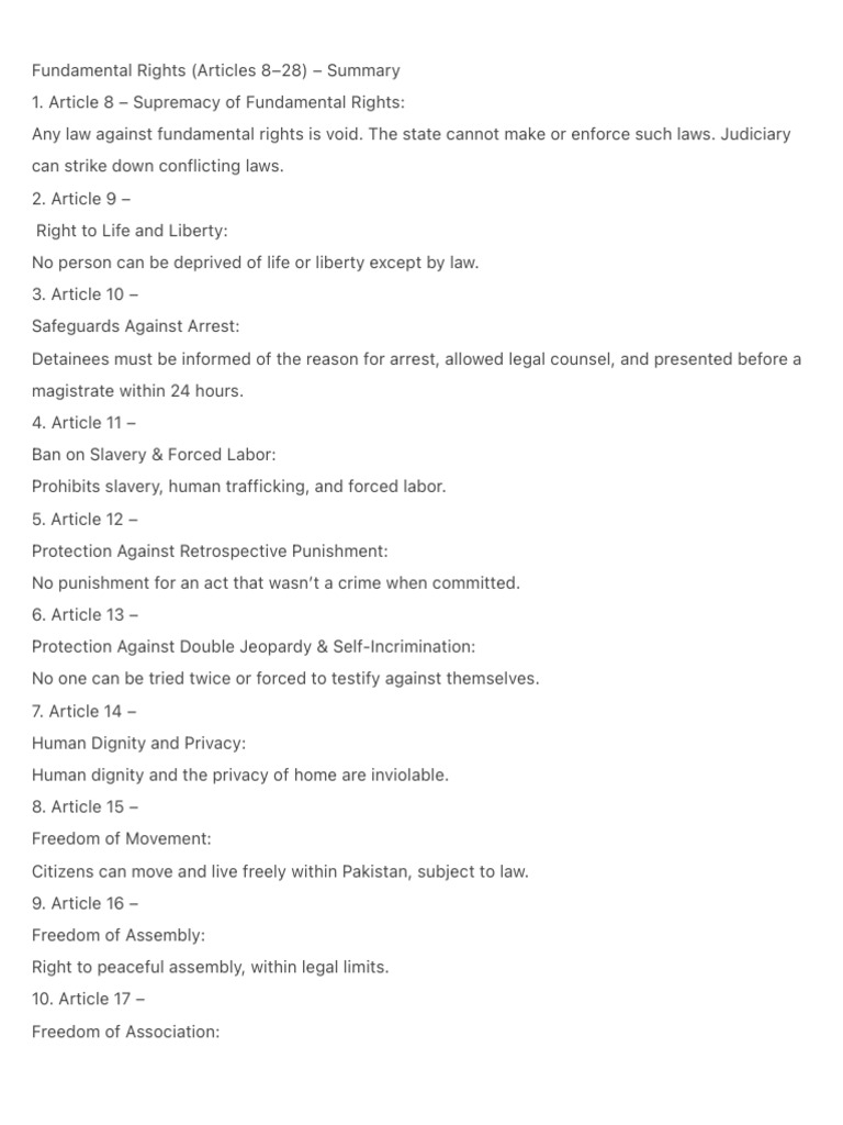 Fundamental Rights (Articles 8-28) - Summary | PDF | Government And ...